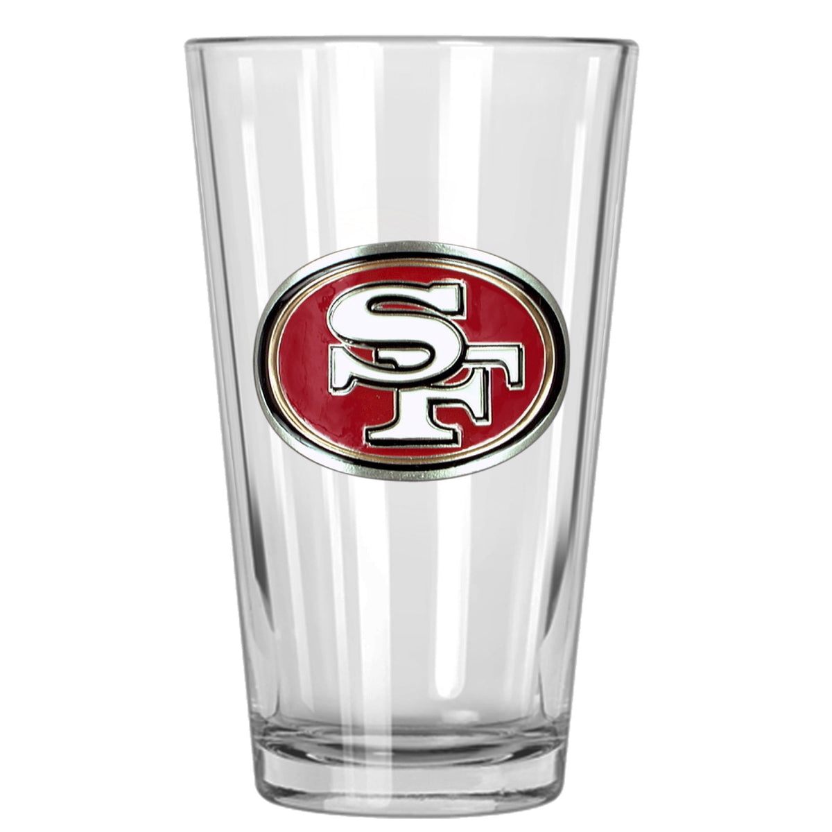 San Francisco 49ers 16 oz. Pint Glass with Metal Emblem – Great American