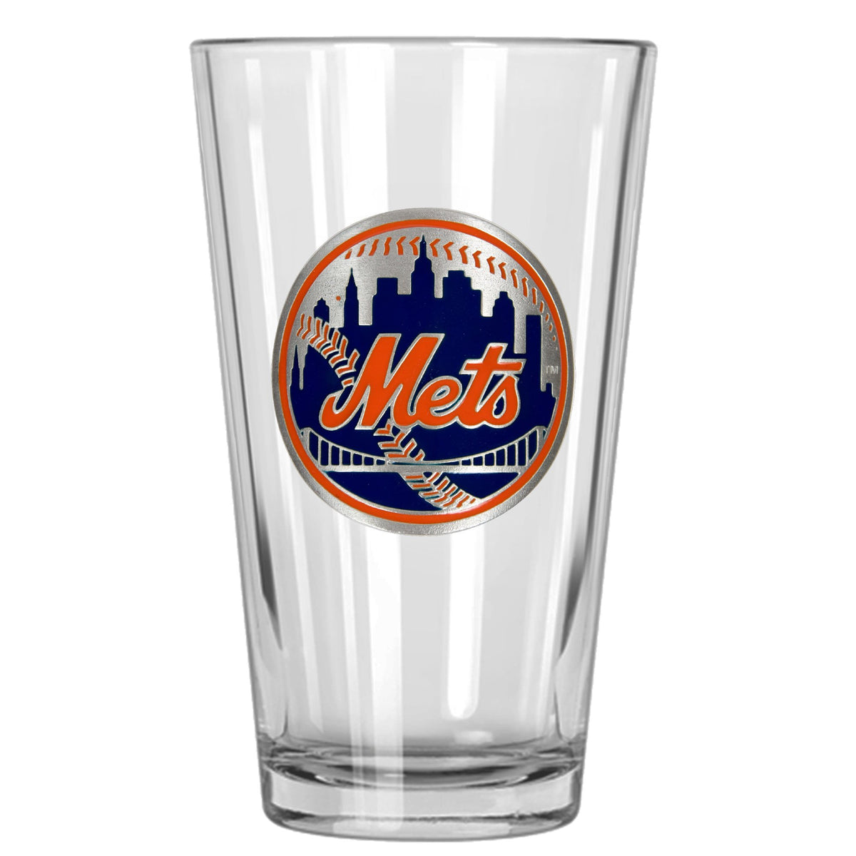 New York Mets 16 oz. Pint Glass with Metal Emblem – Great American